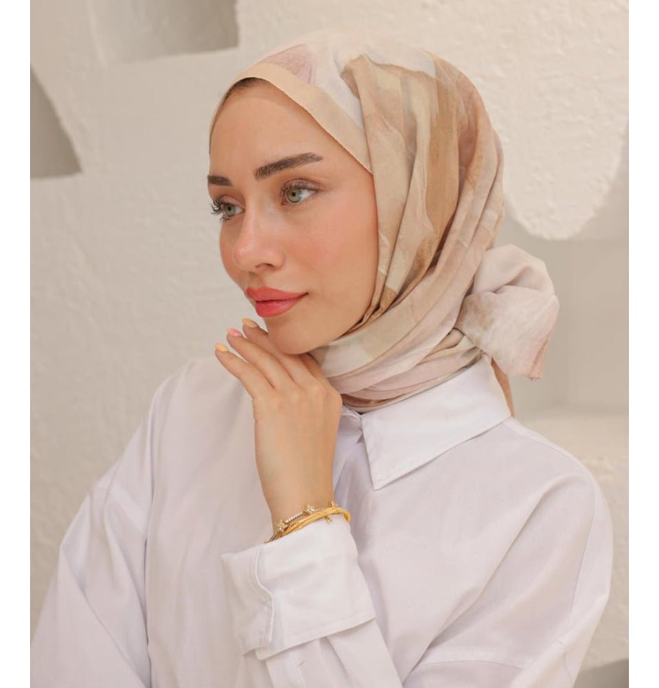 Rosie Cotton Blend Patterned Shawl Hijab - Mink