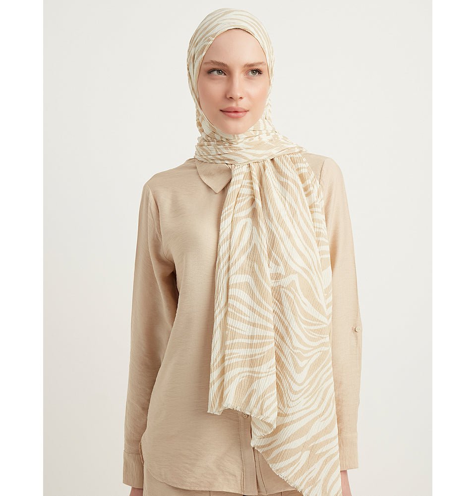 Zebra Crinkle Cotton Hijab Shawl - Beige