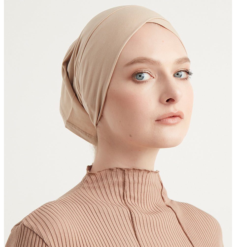 Premium Cotton Criss Cross Tube Underscarf - Beige