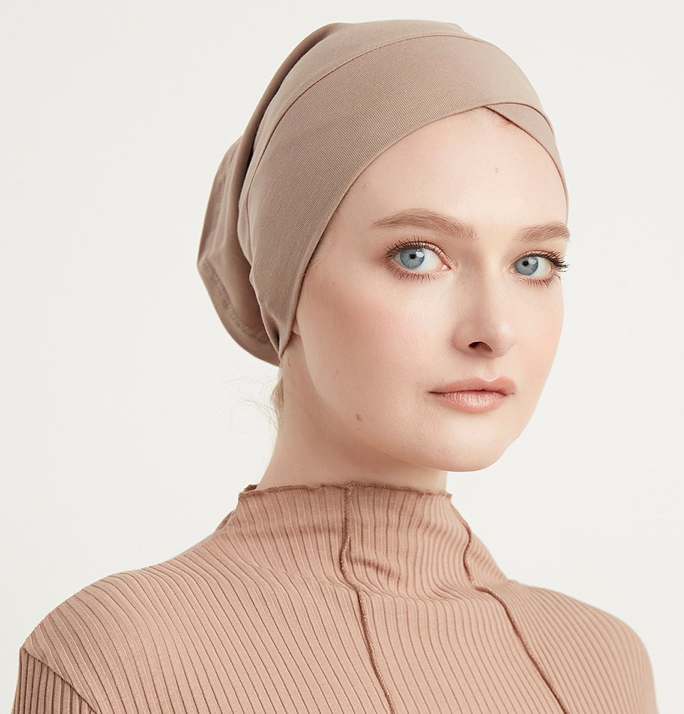 Premium Cotton Criss Cross Tube Underscarf - Mink