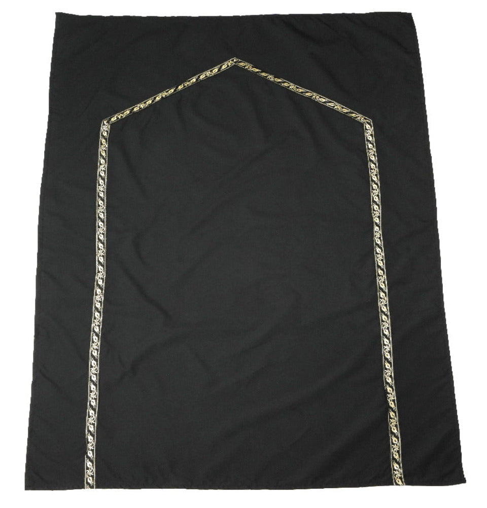 Pocket Travel Prayer Mat with Zippered Case - Black with Gold Tulip