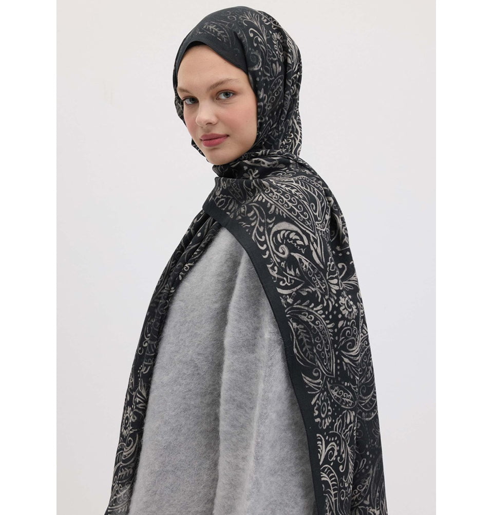 Modal Silk Blend Bohemian Breeze Freesia Shawl Hijab - Dark Blue