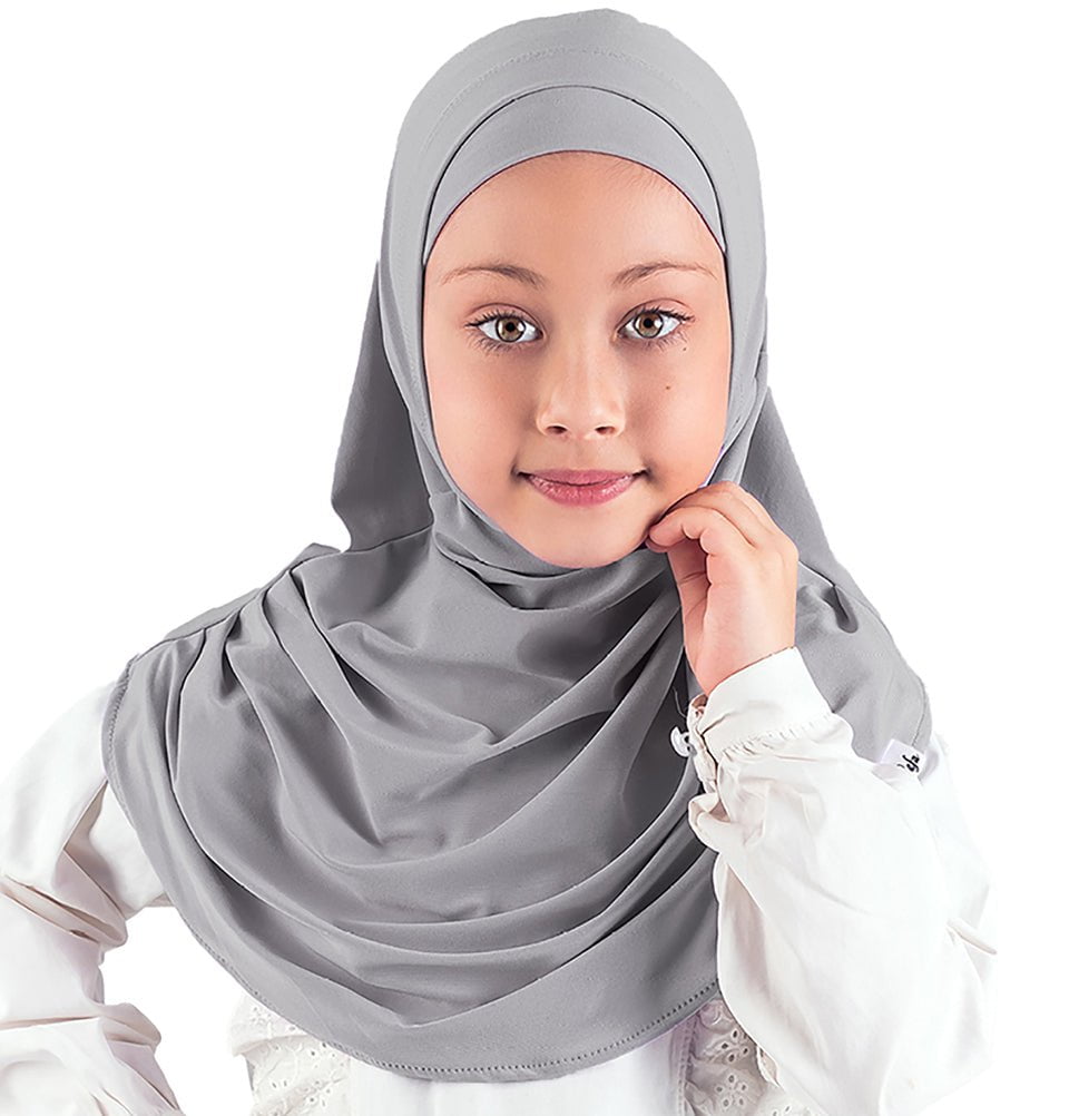 Girl's Practical Two Piece Hijab -Light Grey
