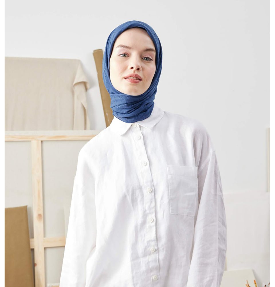 Bamboo Viscose Square Summer Hijab - Dark Blue