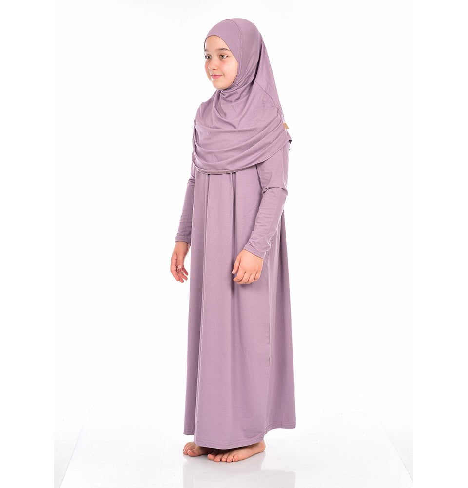 Modest Muslim Girl’s Practical One Piece Prayer Dress - Lilac