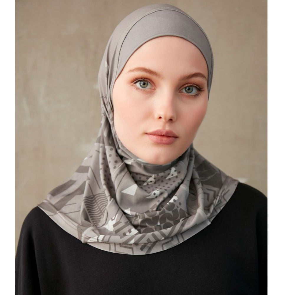 Modefa One Piece Instant Sports Hijab - Geometric Tiles - Mink