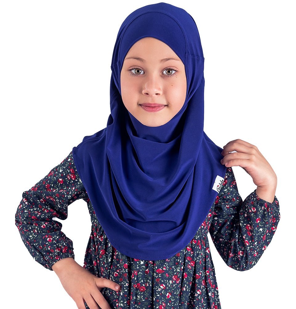 Girl's Simple One Piece Hijab - Small - (Navy Blue)