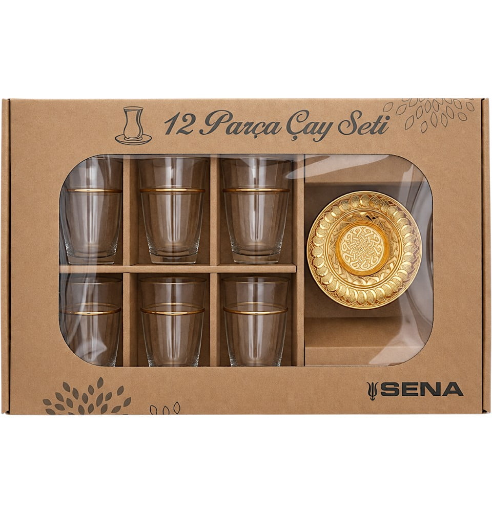6 Piece Turkish Tea Cup Set | Glass Tea Cup Set with Saucer 305-K-18 G