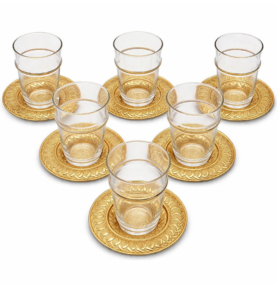 6 Piece Turkish Tea Cup Set | Glass Tea Cup Set with Saucer 305-K-18 G