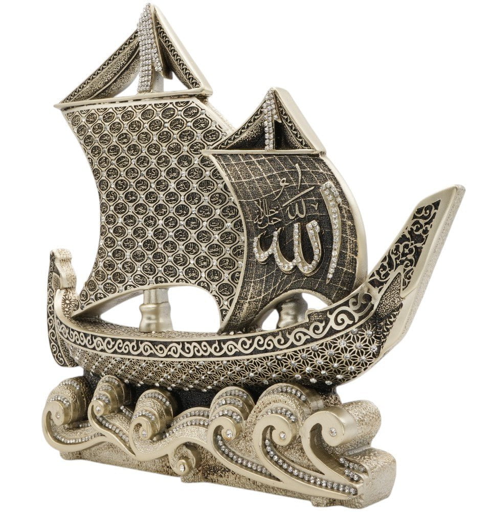 Islamic Table Decor 99 Names of Allah Sailboat - Silver