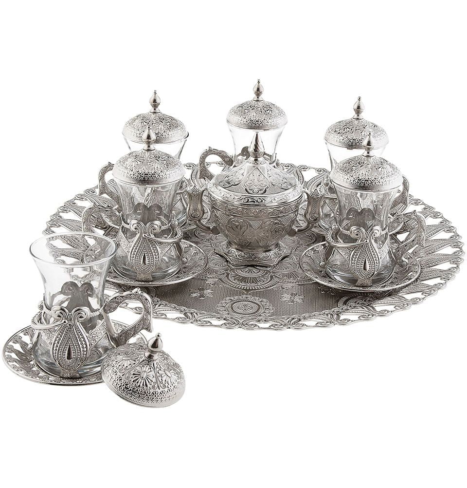 Turkish Luxury 8 Piece Tulip Tea Cup Set | Ottoman Style with Circular