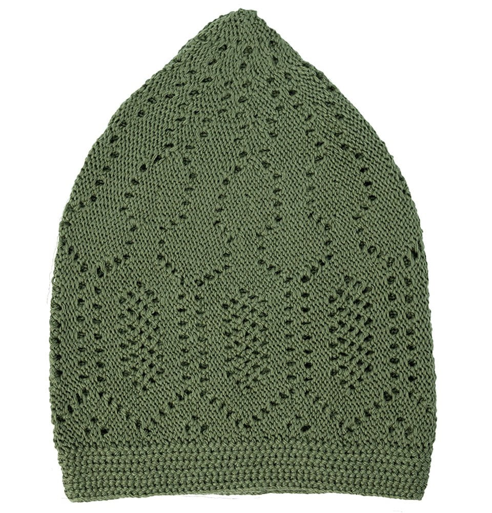 Islamic Men's Knit Kufi Cap - Olive Green