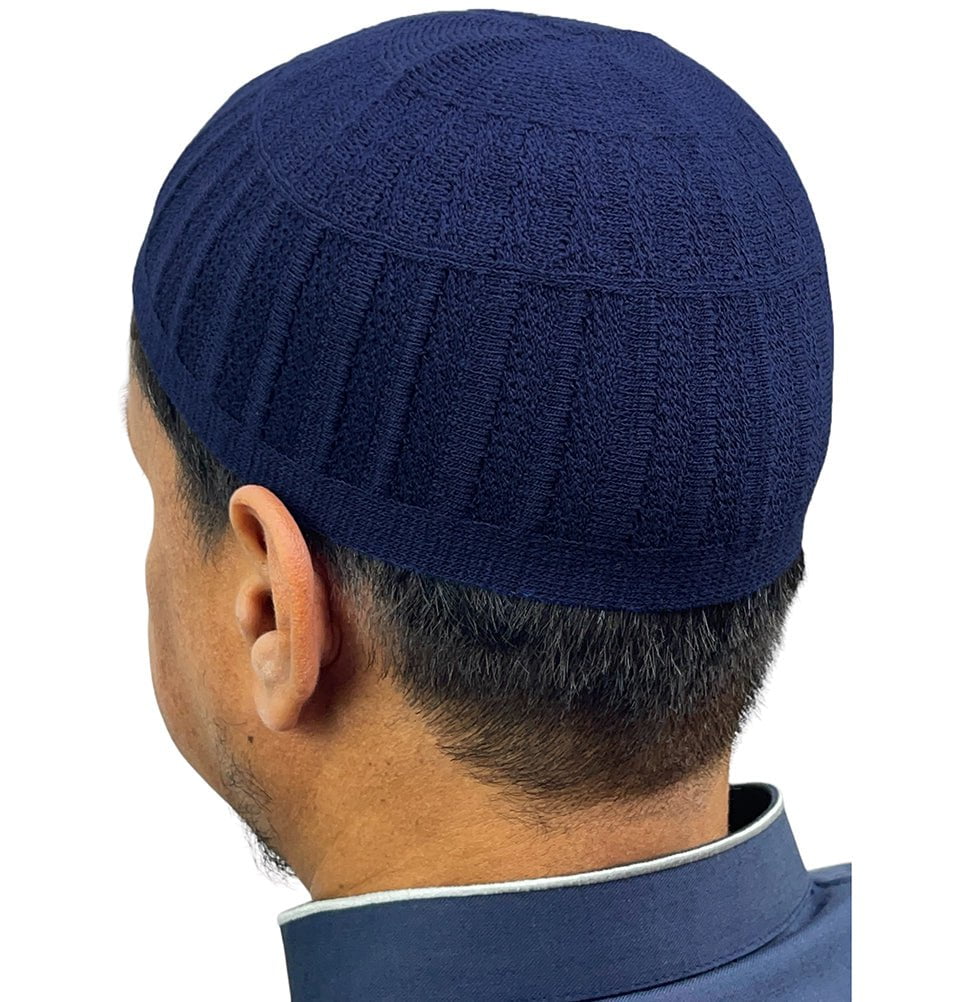 Islamic Men's Knitted Bamboo Kufi - Navy Blue