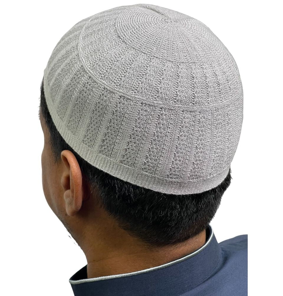Islamic Men's Knitted Bamboo Kufi - Light Grey