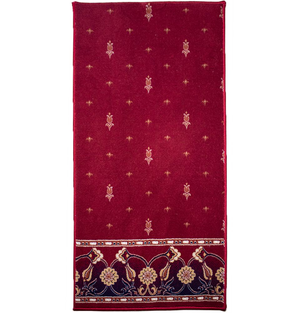 Luxury Islamic Prayer Carpet | Rolled Velvet Kilim Rug | Floral Red