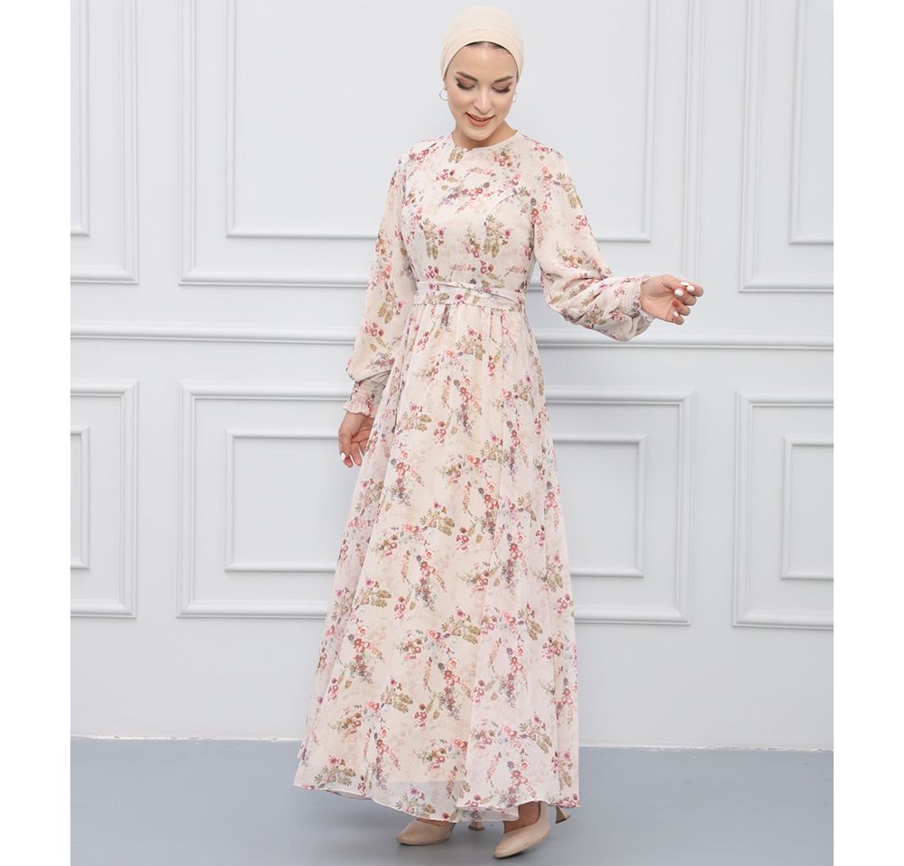 Modest Women's Dress Dainty Floral 7999-31 - Pink
