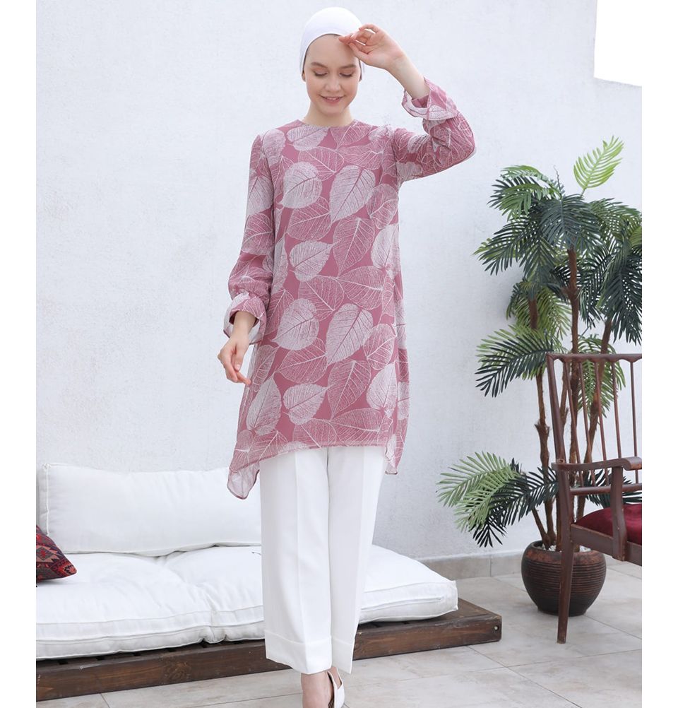 Modest Women's Formal Leaf Tunic 5794-B47 - Pink