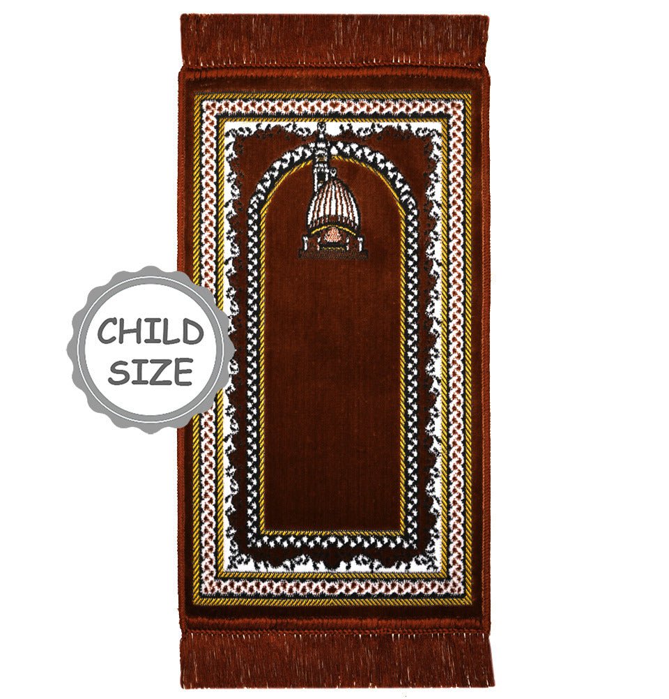 Child Velvet Islamic Prayer Rug - Mosque Dome MSQ1 Orange