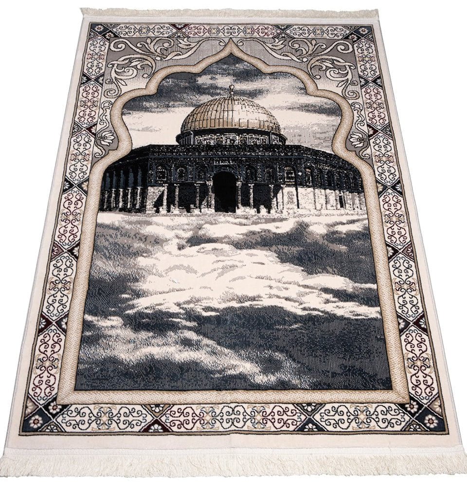 Erguvan Luxury Kilim Velvet Carpet Islamic Prayer Rug - Aqsa - Beige