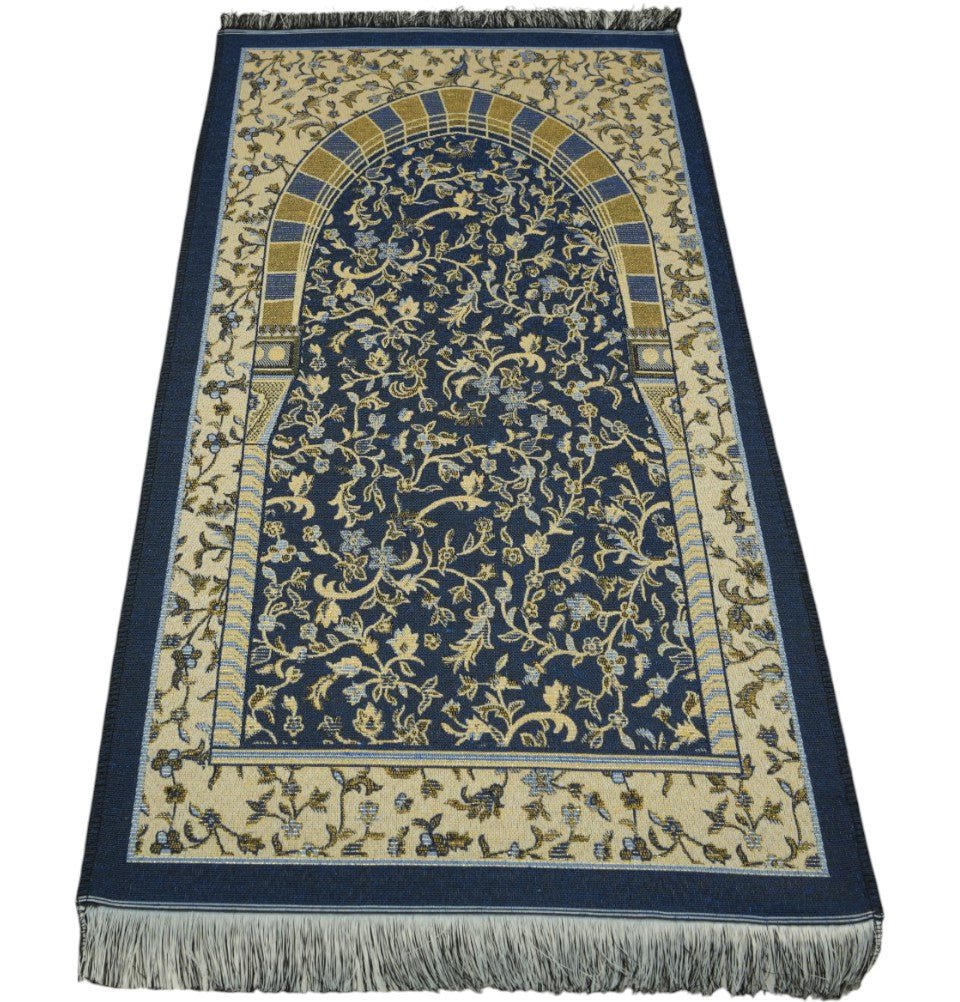 Children's Cotton Woven Islamic Prayer Mat - Hira Garden Arch - Blue