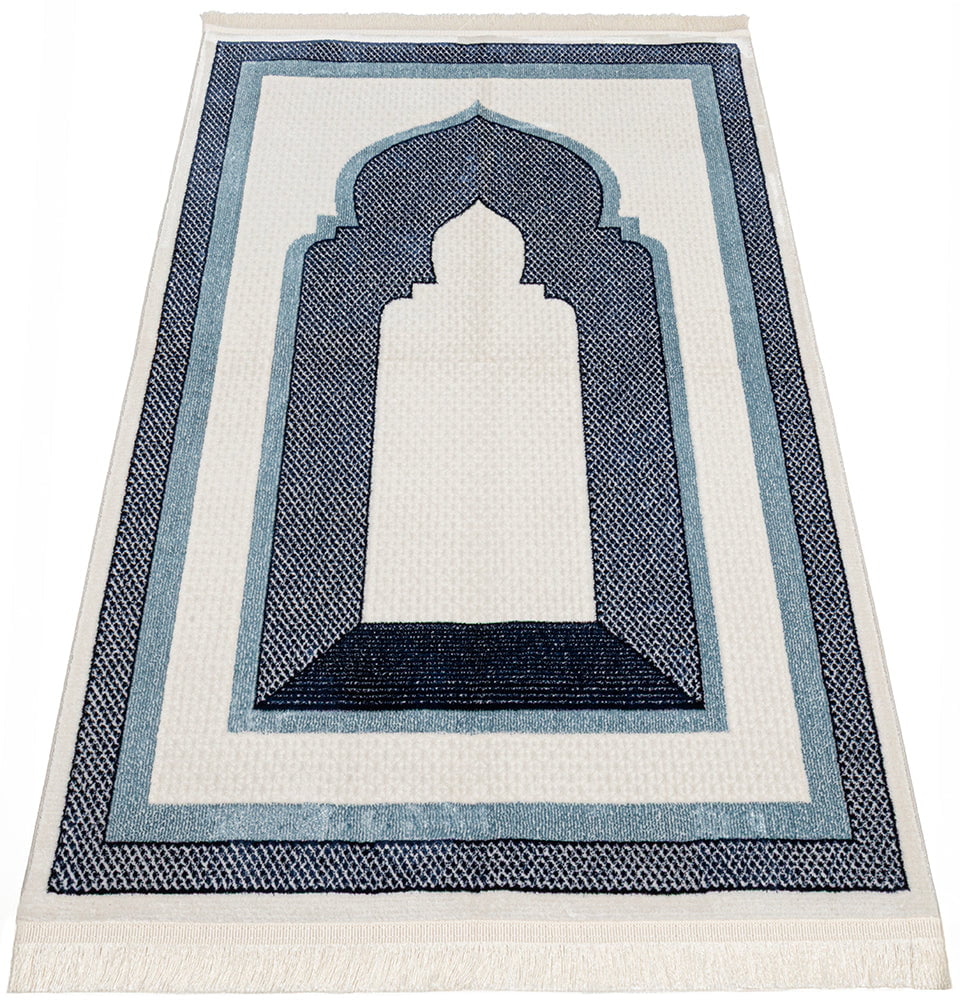 Lilyum Luxury Velvet Islamic Prayer Rug Silmia - Blue