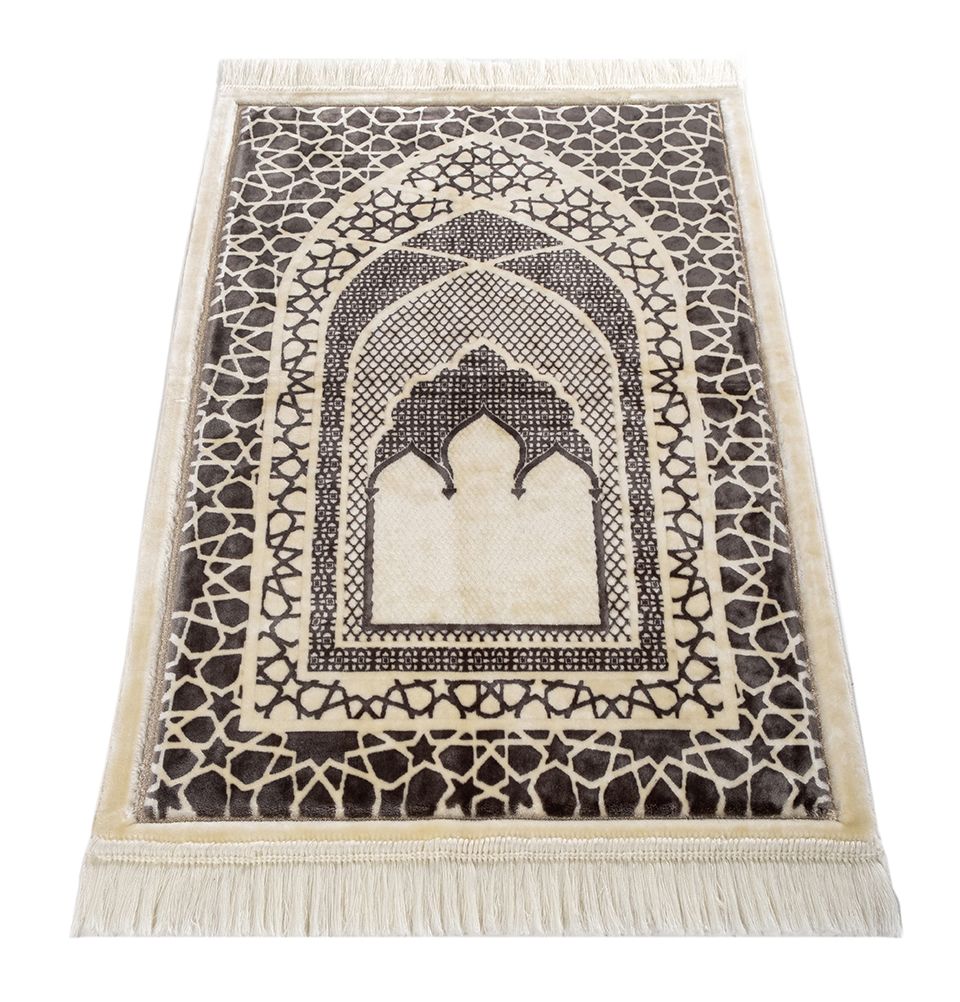 Saray Plush Islamic Prayer Rug - Charcoal Grey