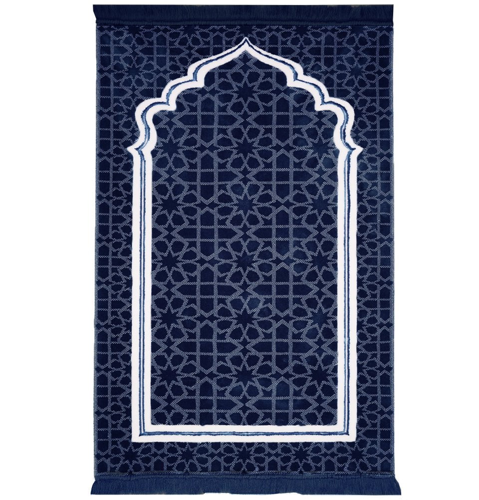 Double Plush Wide Islamic Prayer Rug Andalus - Navy Blue