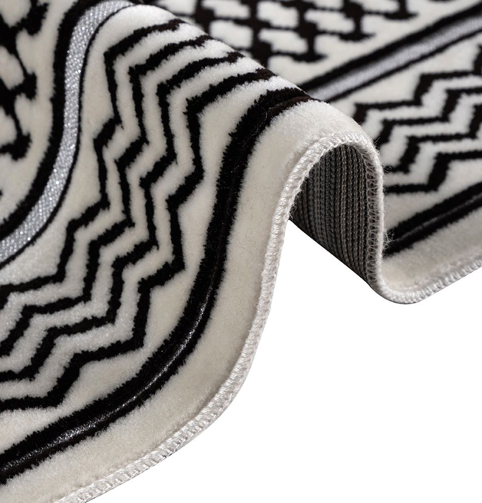 Palestine Velvet Islamic Prayer Rug - Aqsa Black & White