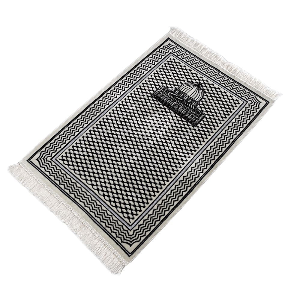 Palestine Velvet Islamic Prayer Rug - Aqsa Black & White