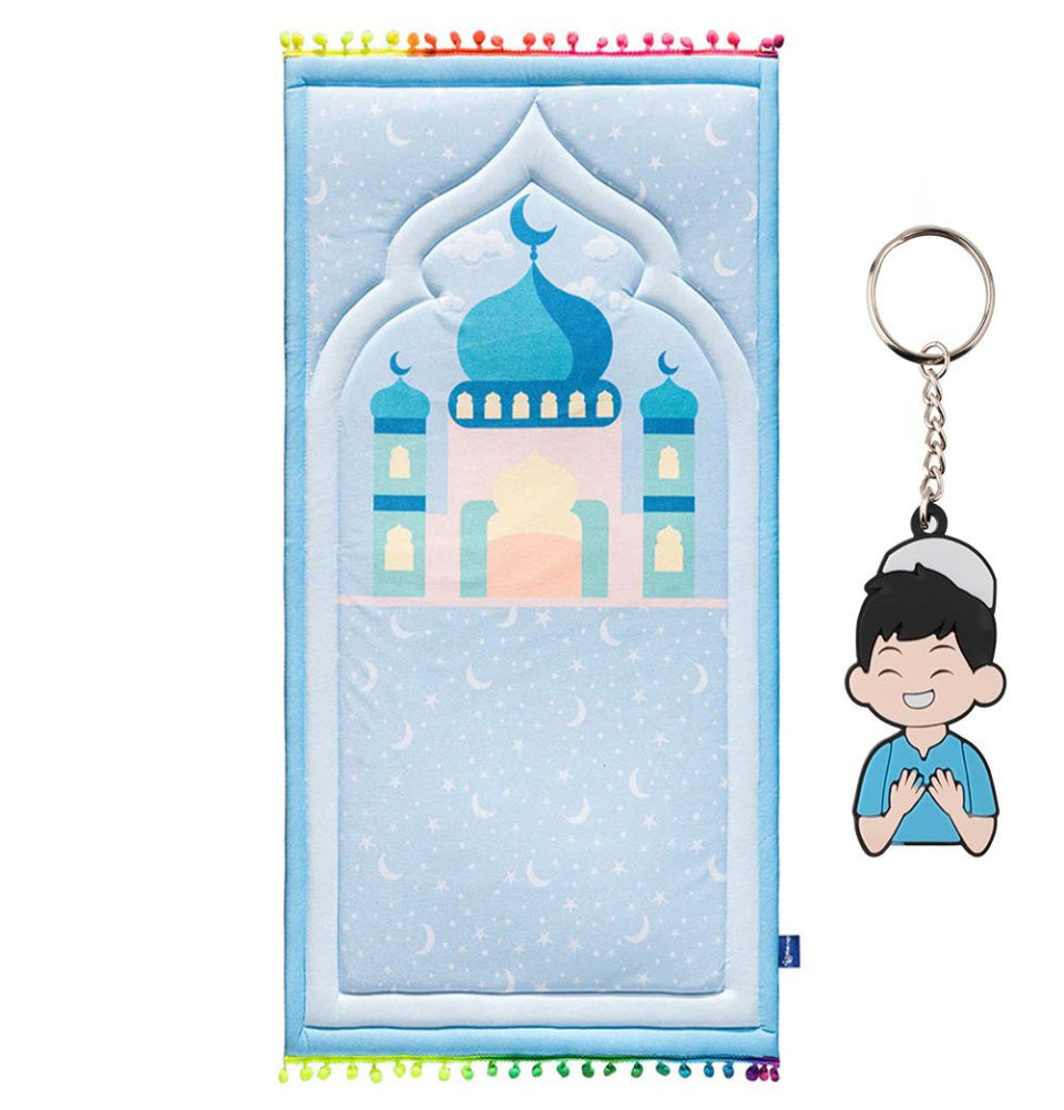 Premium Foldable Cushion Kids Prayer Mat - Celestial Mosque Blue