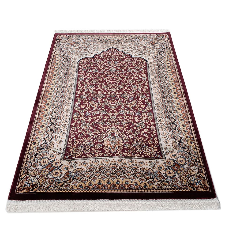 Luxury Velvet Islamic Prayer Rug Lale - Red Beige