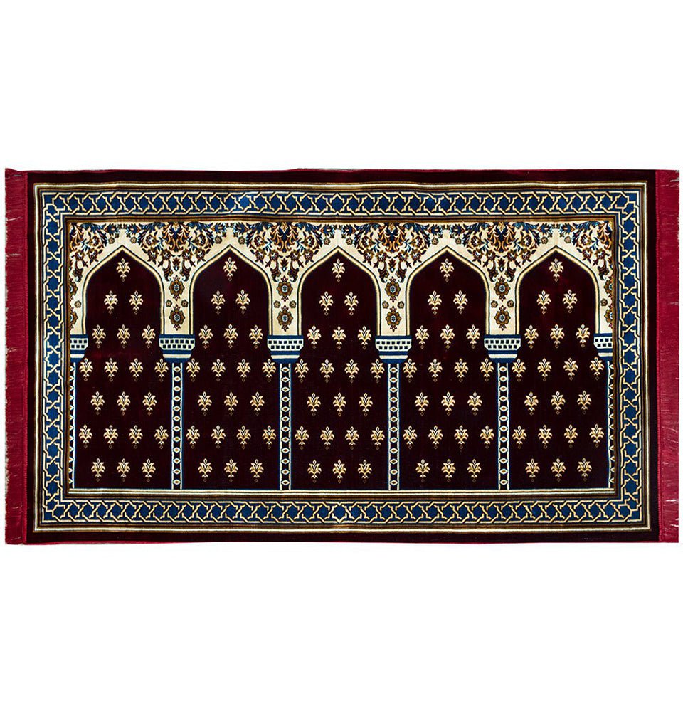 Wide 5 Person Masjid Islamic Prayer Rug - Mihrab Red