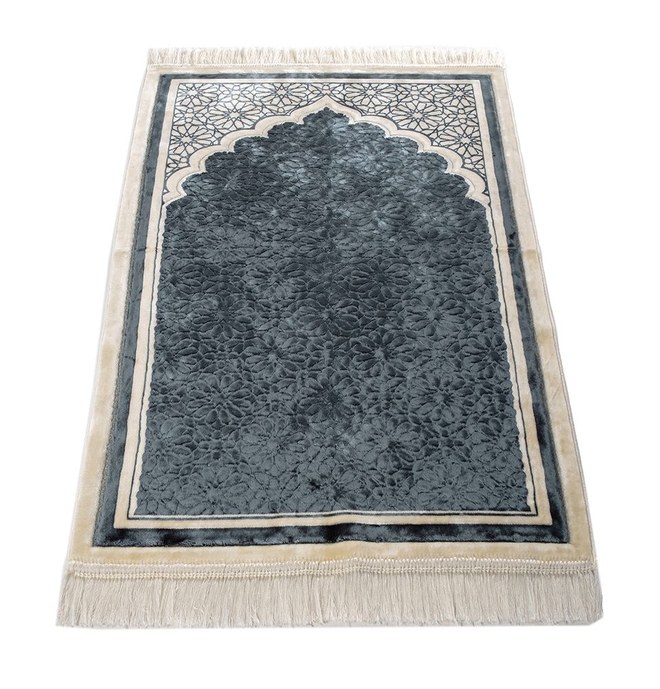 Hidaya Plush Islamic Prayer Rugs - Steel Blue