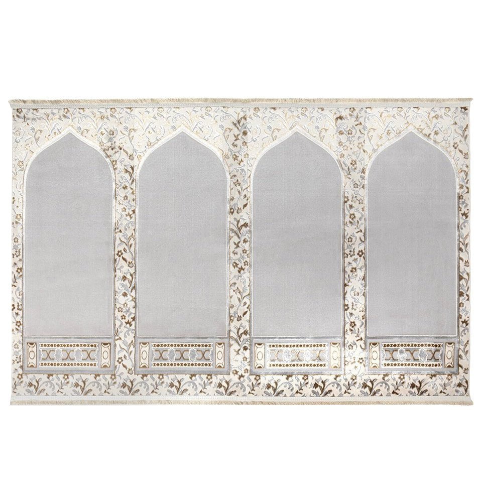 Wide 4 Person Masjid Islamic Prayer Rug - Serenity Garden Stone Grey