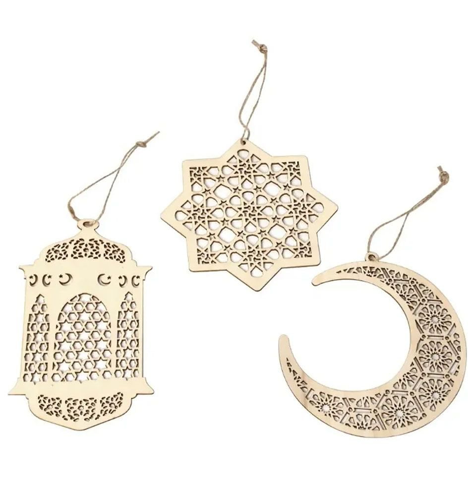 Islamic Holiday Decor | Ramadan Ornaments - 3 Piece Wood Set