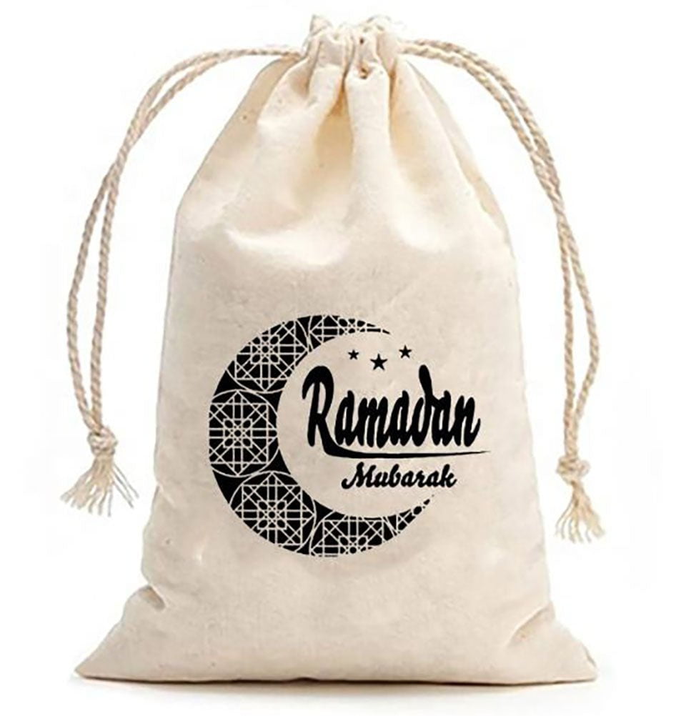 Ramadan Canvas Drawstring Gift Pouch with Crescent - Large