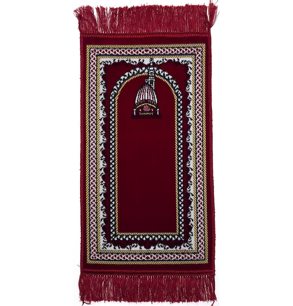 Child Velvet Islamic Prayer Rug - Mosque Dome MSQ1 Red