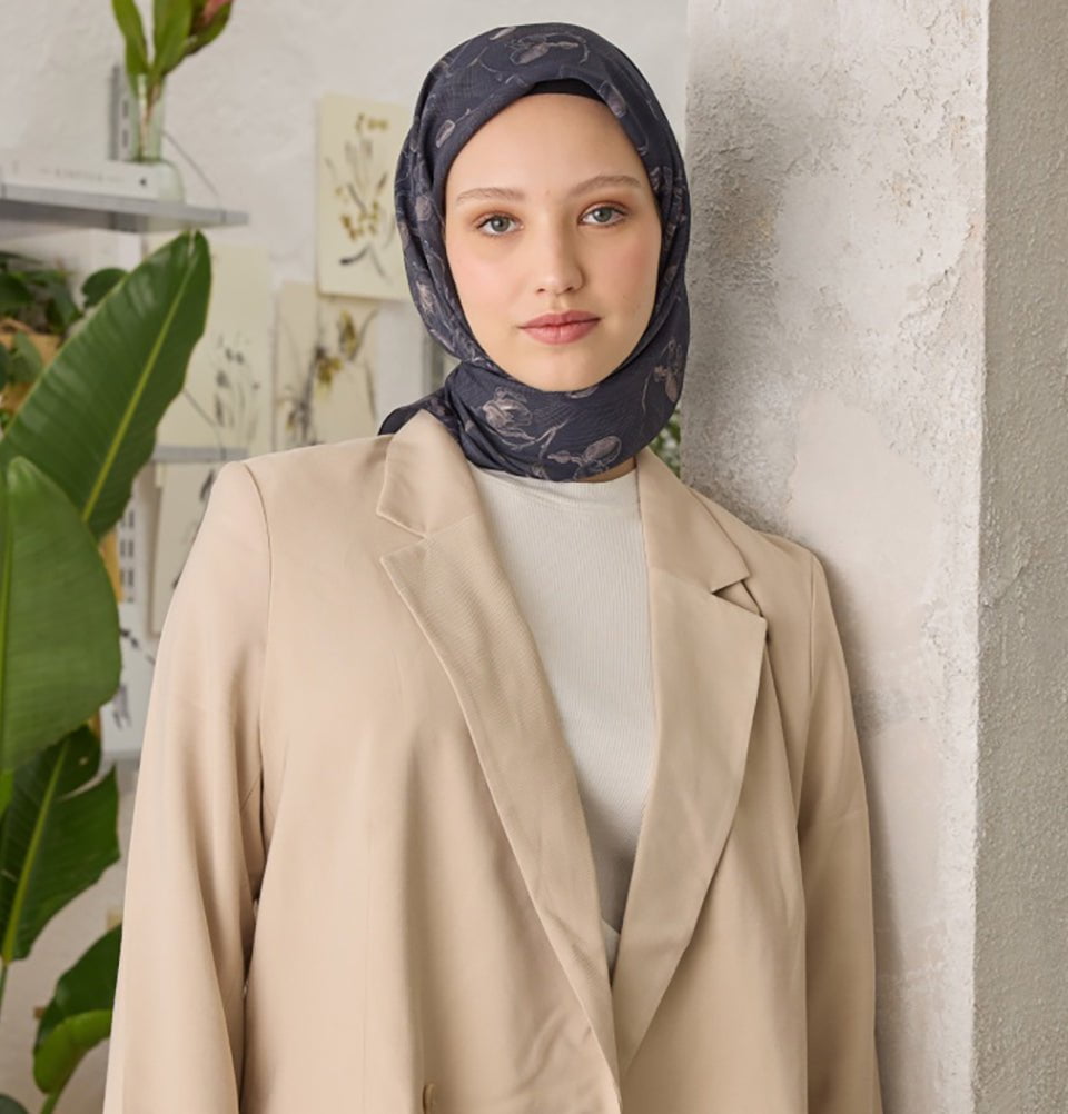 Patterned Viscose Cotton Square Hijab Ruby - Navy Blue