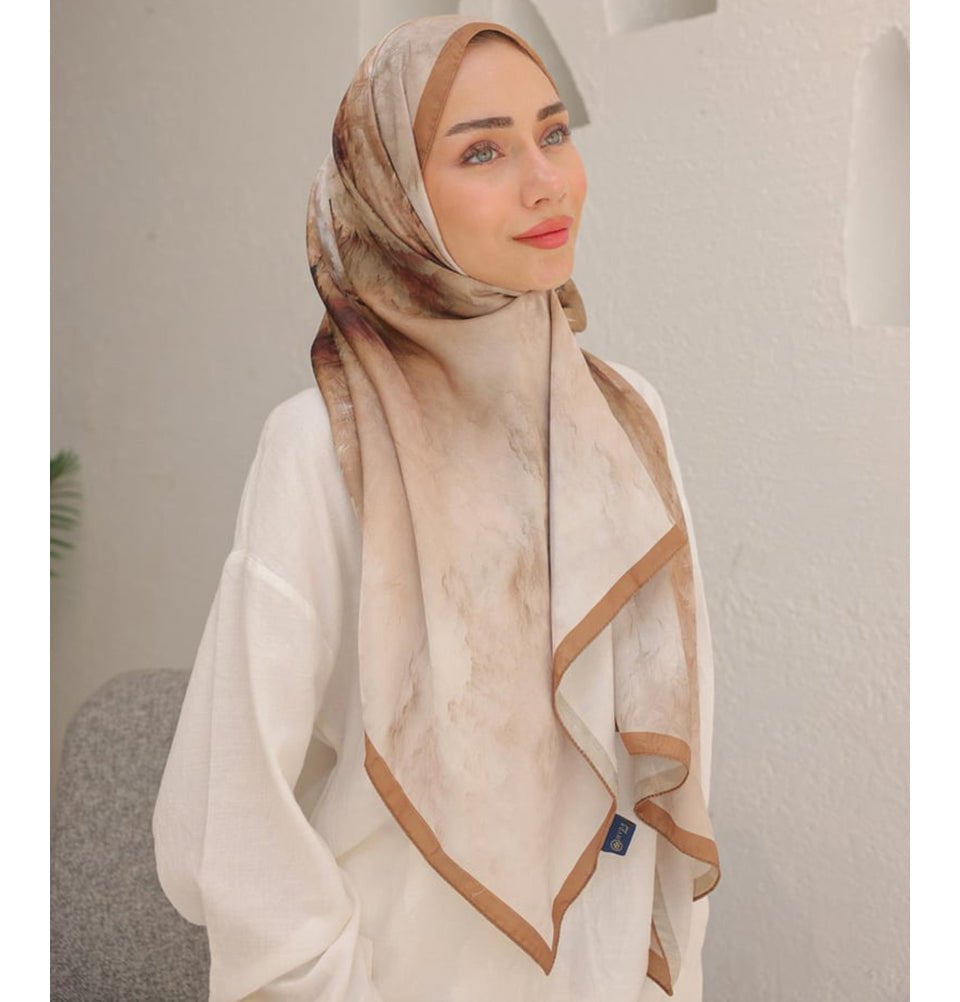 Dreamy Color Satin Blend Patterned Shawl Hijab - Caramel Brown