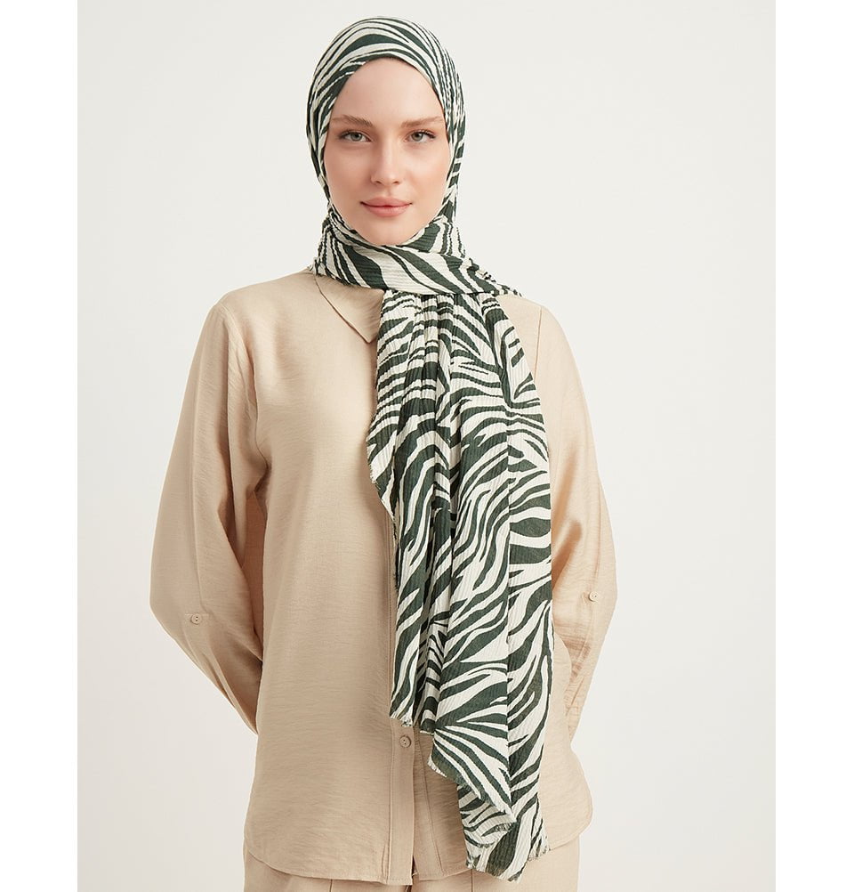 Zebra Crinkle Cotton Hijab Shawl - Emerald