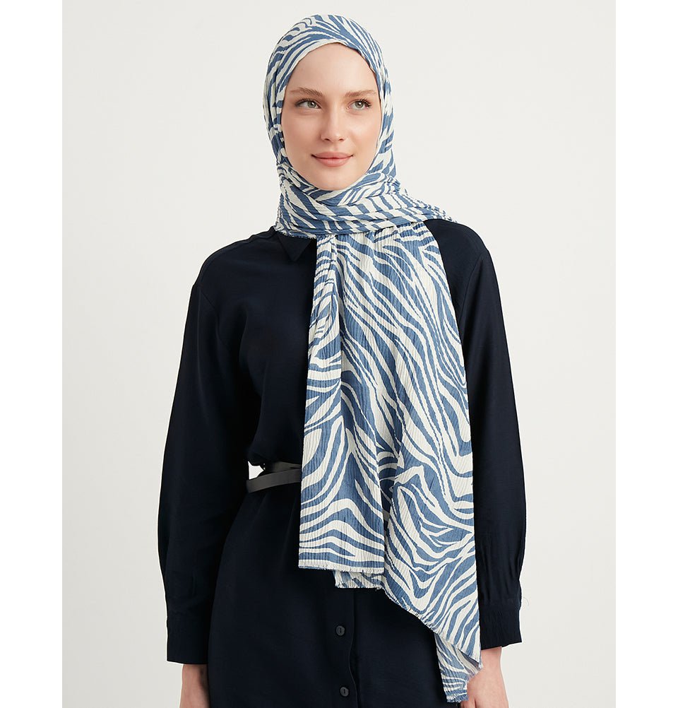 Zebra Crinkle Cotton Hijab Shawl - Indigo