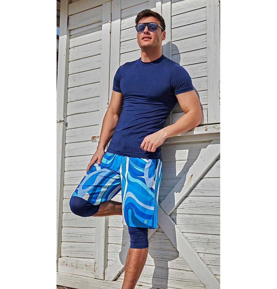 Men's Modest Swim Shorts - MS2409 Blue