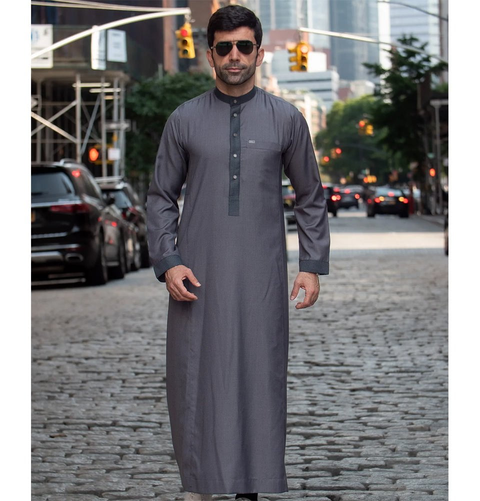 Men's Full Length Islamic Thobe 500 Checkered Grey