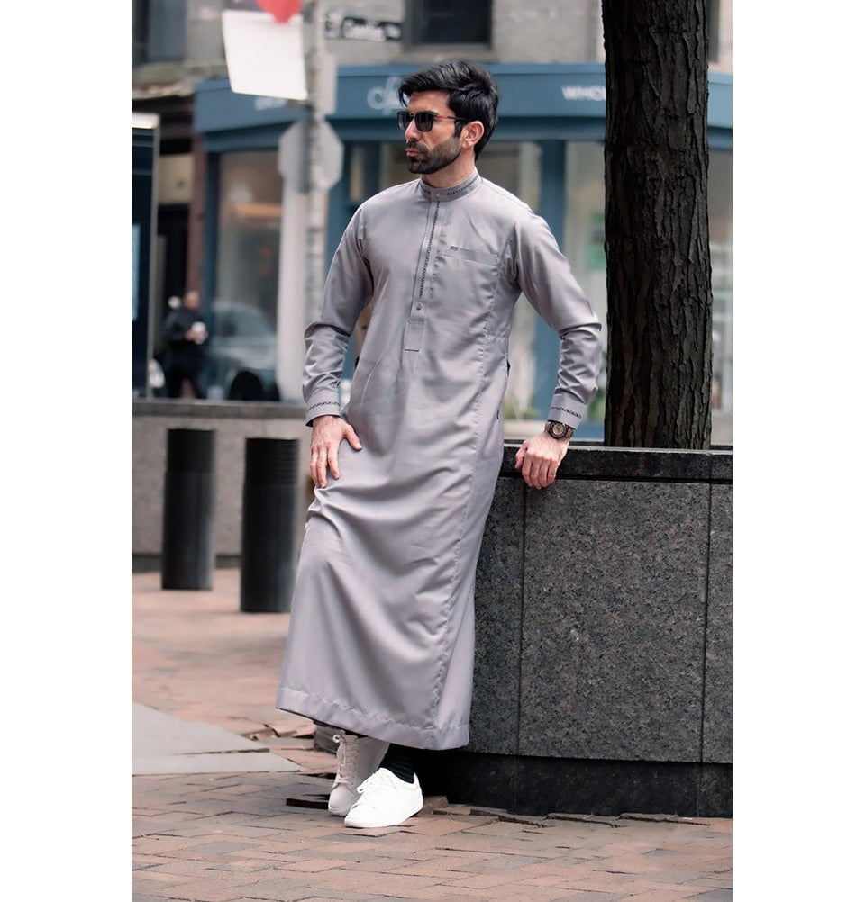 Men's Full Length Islamic Thobe Sleek 511 Gray