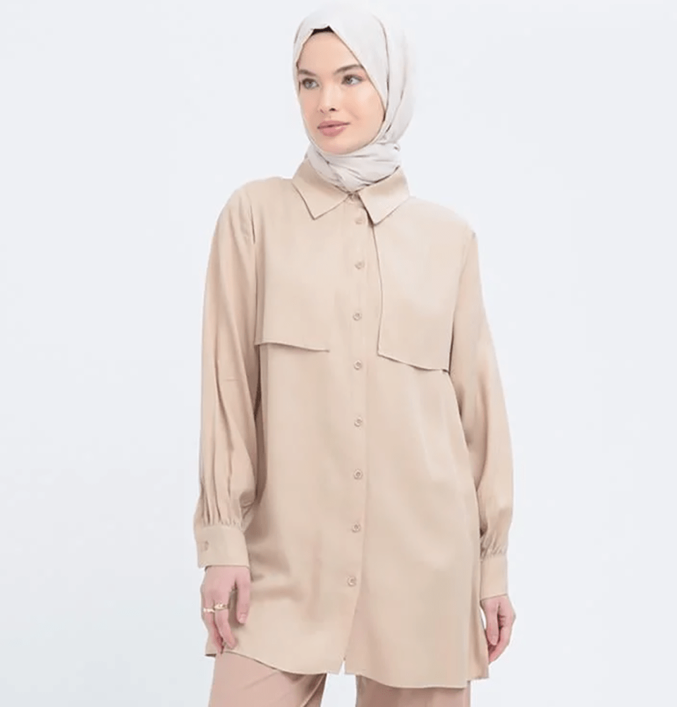 Modern Muslim Women's Front Wind Flap Tunic - M51322 Beige