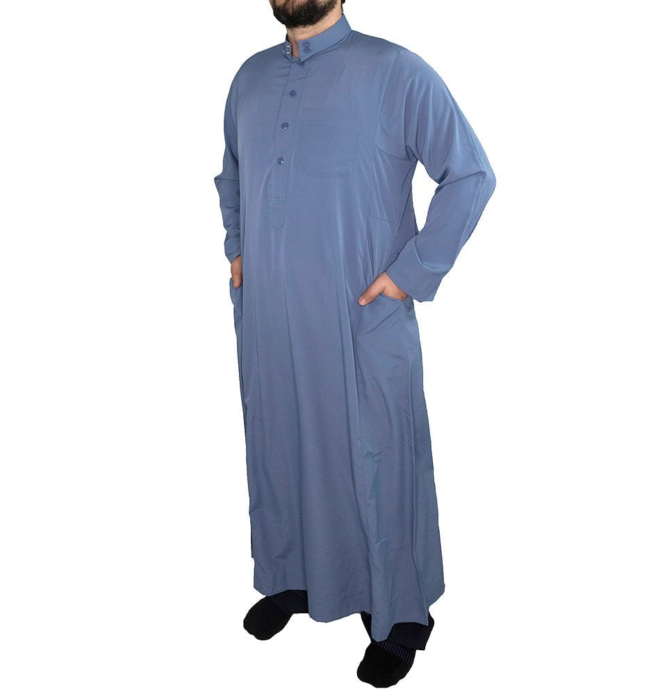 Men's Full Length Long Sleeve Islamic Thobe - Steel Blue