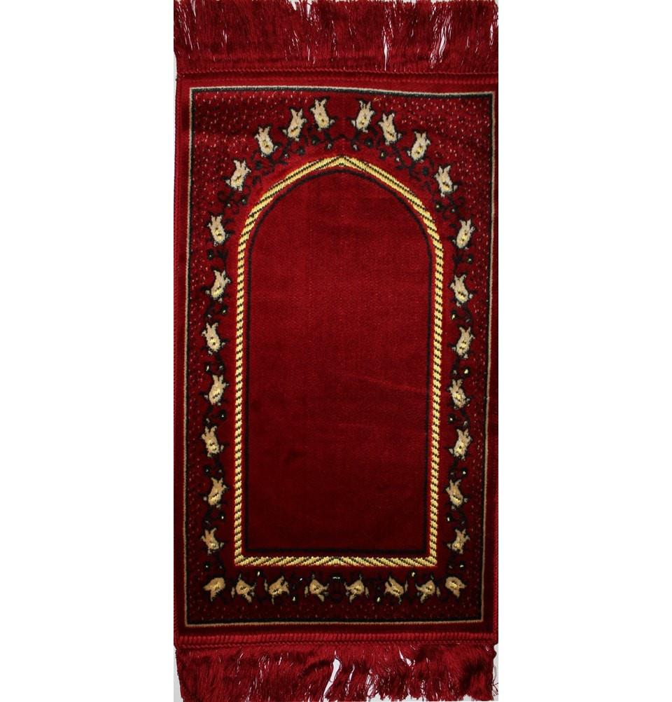 Child Velvet Prayer Rug - Red with Floral Border