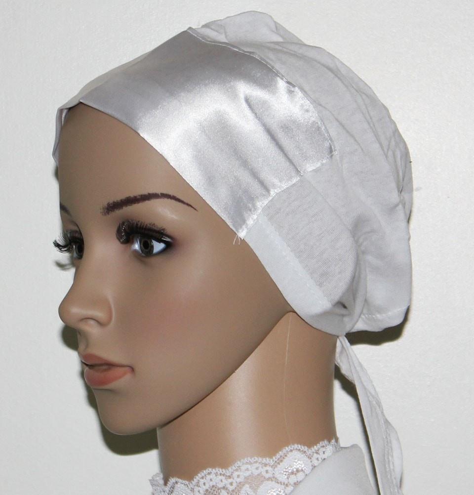 Ipekce Satin Bonnet Underscarf White