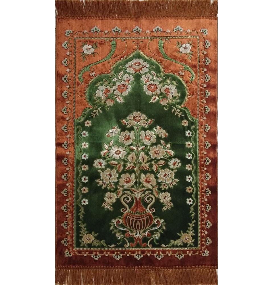 Plush Green & Orange Floral Vase Prayer Rug
