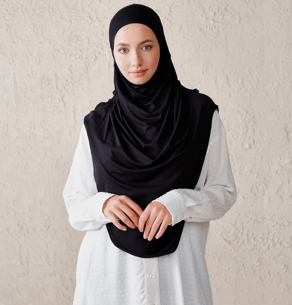 Modefa One Piece Instant Long Jersey Hijab - Black